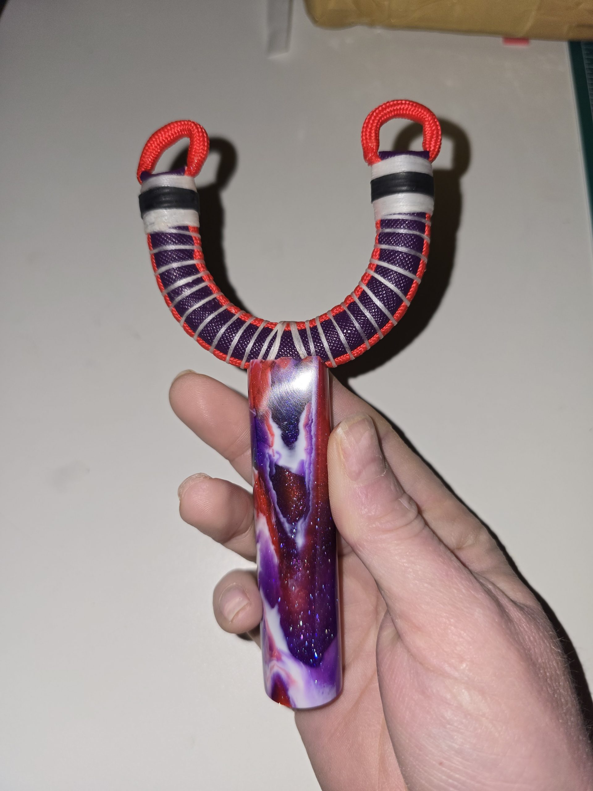 Custom Gypsy Slingshot – Red, Purple & White Glitter Resin Handle ...